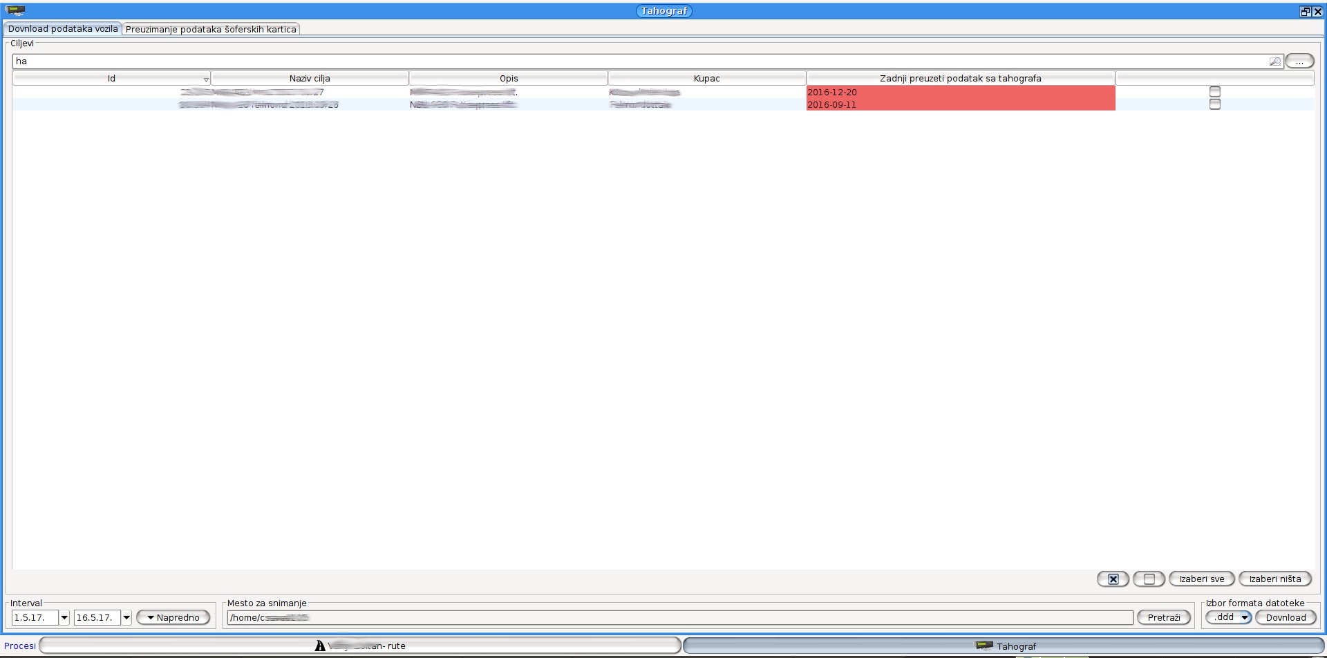 Preuzimanje podataka vozila sa tahografa
